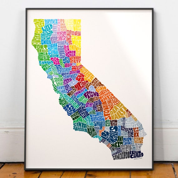 California map art California art print signed print of my | Etsy