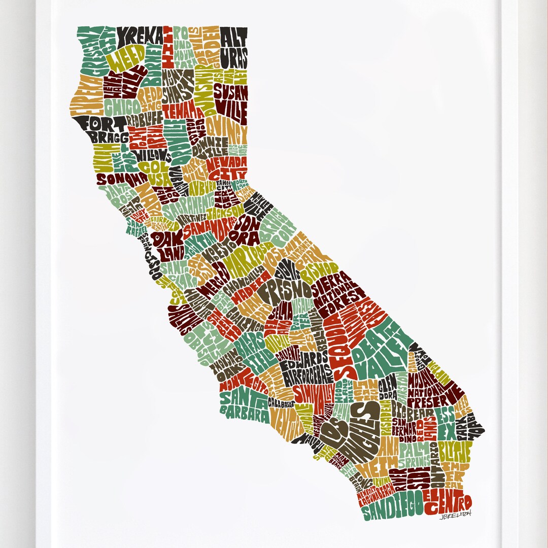 California Map Art, California Art Print, Signed Print of My Original ...