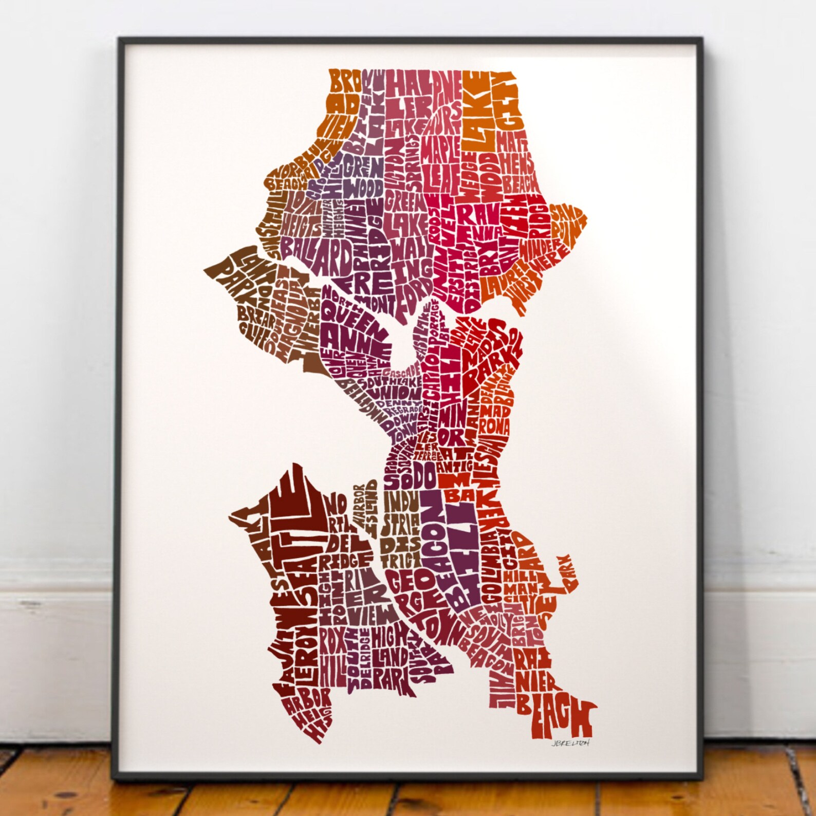Seattle Neighborhood Map Print Signed Print of My Original - Etsy