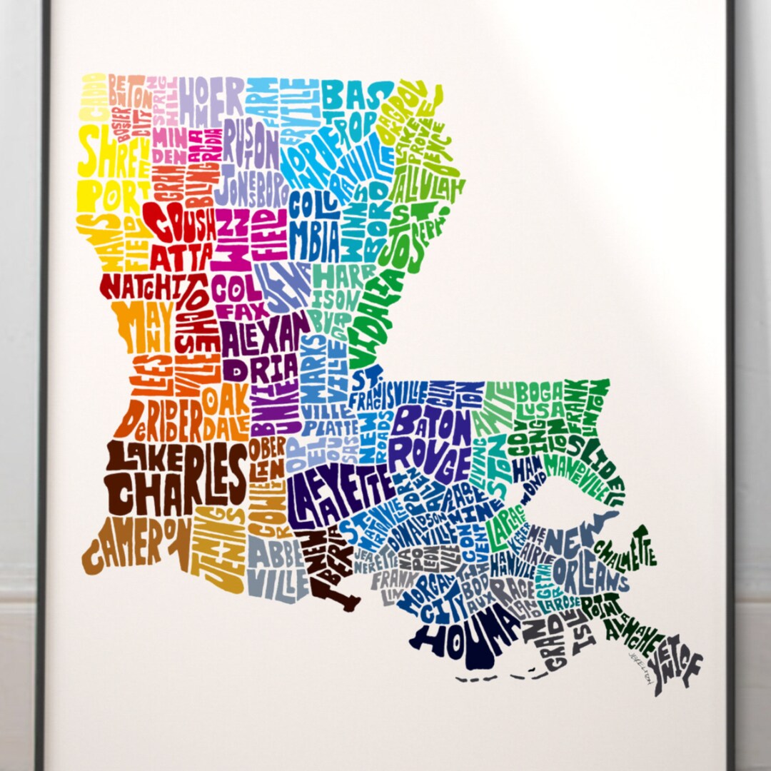 Louisiana Map Art Louisiana Art Print Signed Print of My - Etsy