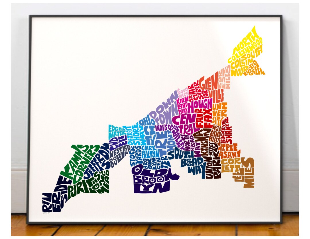 Cleveland Neighborhood Map Art Print, Signed Print of My Original Hand ...
