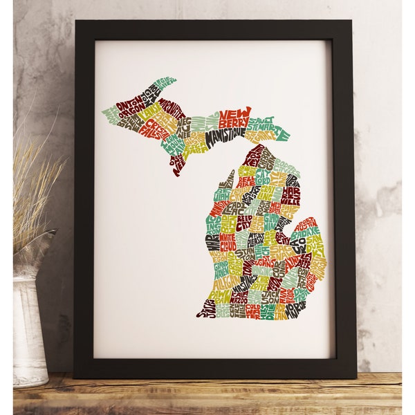 Michigan Map Art - Etsy