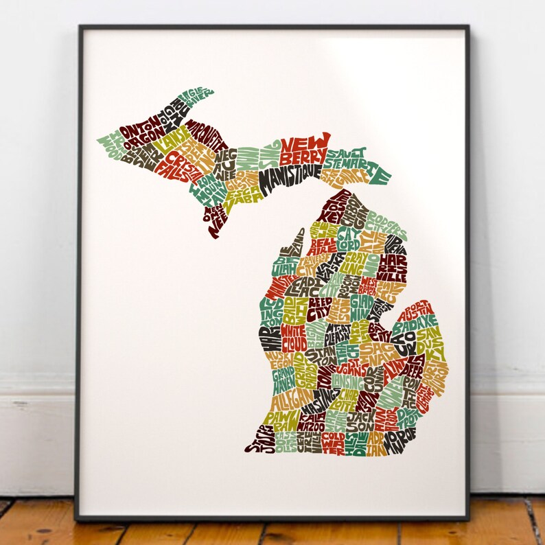 Michigan Map Art Michigan Art Print Signed Print of My | Etsy