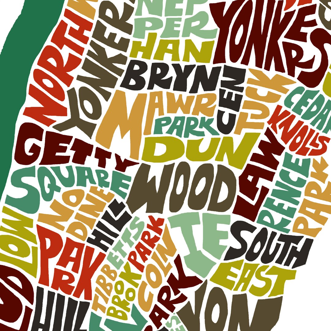 Yonkers Neighborhood Map Art Print, Signed Print of My Original Hand ...