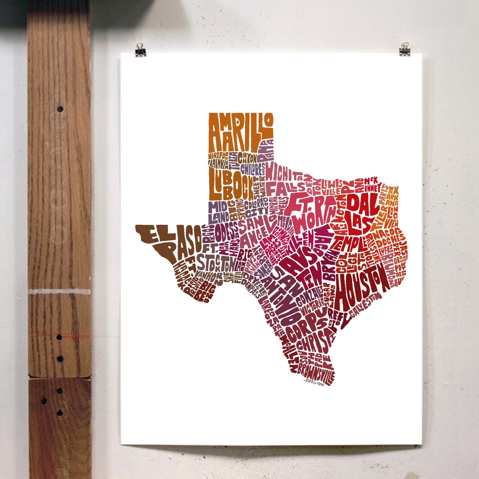Texas Map Art Print, Texas Art & Maps, Signed Print of My Original Hand ...