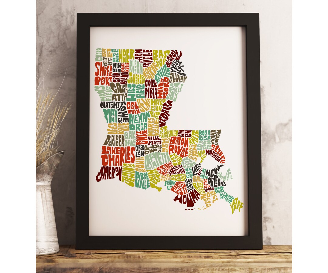 Louisiana Art Print FRAMED, Louisiana Map Art, Available in Several ...