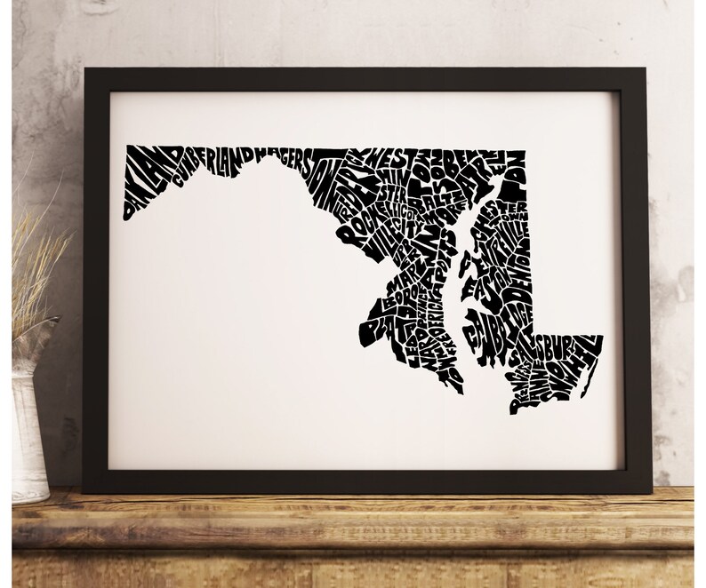 Maryland Art Print FRAMED, Maryland Map Art, Available in Several ...