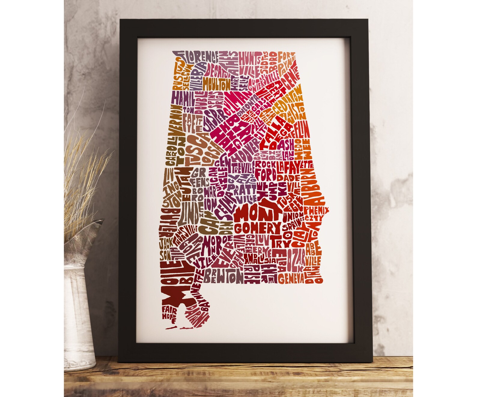 Alabama Art Print FRAMED Alabama Map Art Available in - Etsy