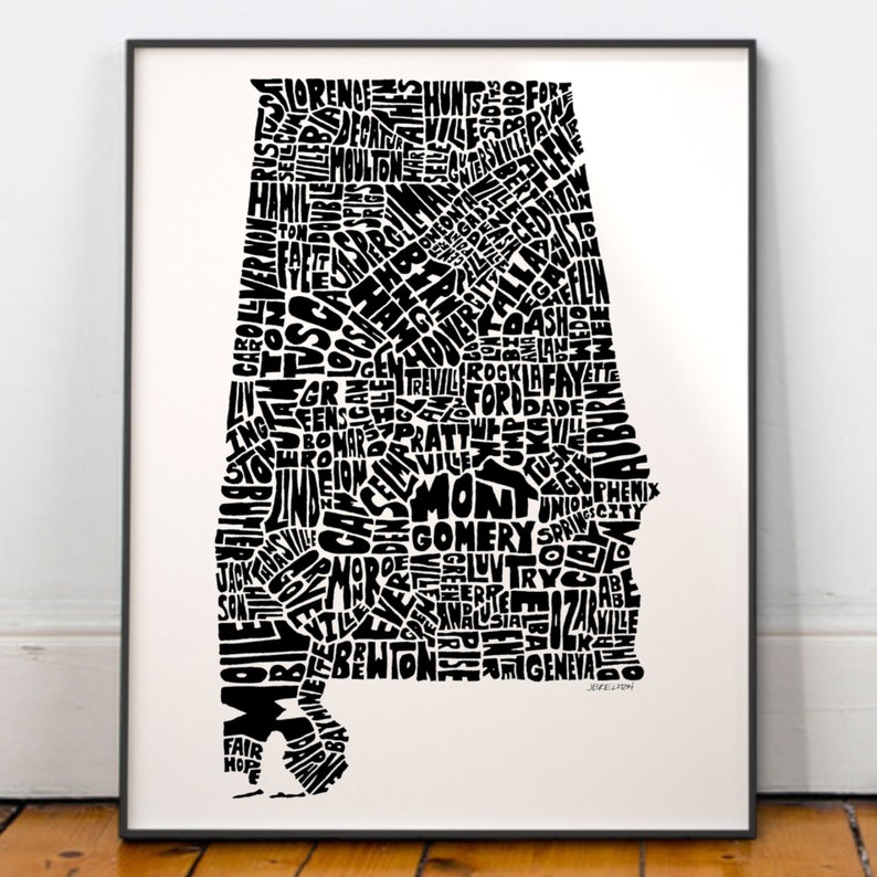 Alabama Map Art Alabama Art Print Signed Print of My - Etsy