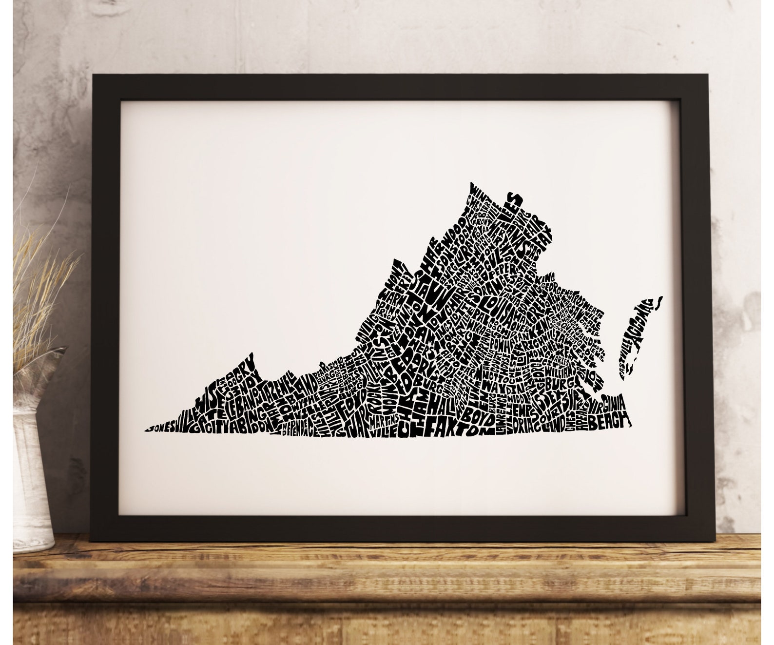 Virginia Art Print FRAMED, Virginia Map Art, Available in Several ...