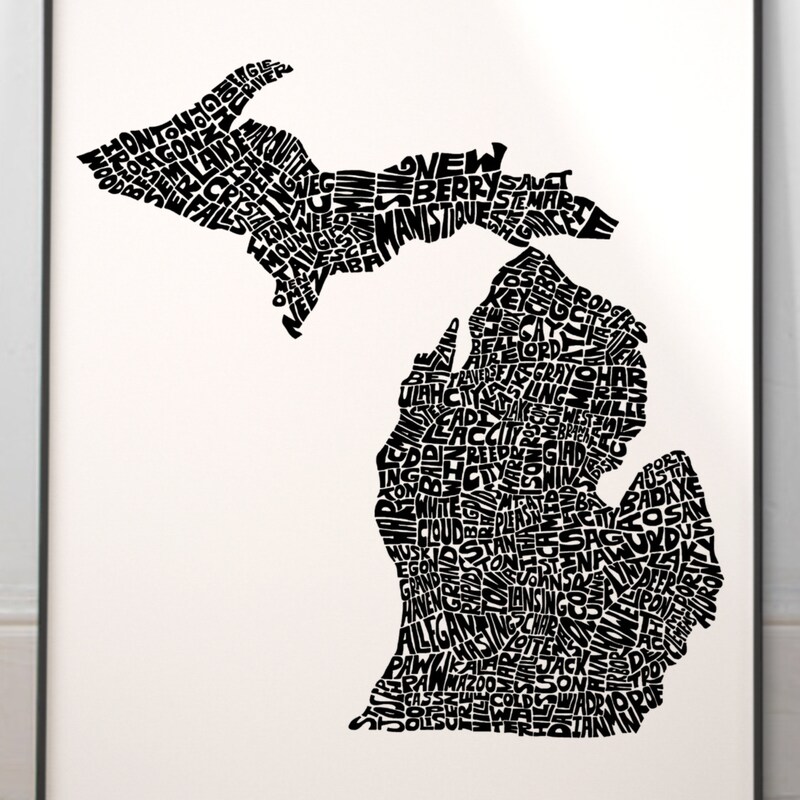 Michigan Map Art - Etsy