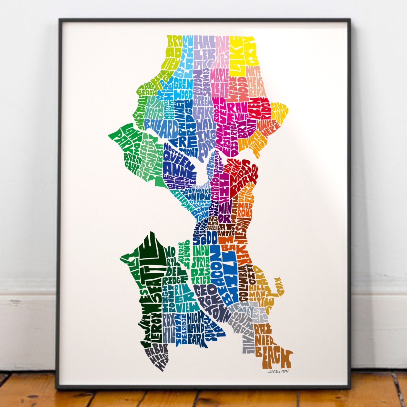 Seattle Neighborhood Map Print Signed Print of My Original - Etsy