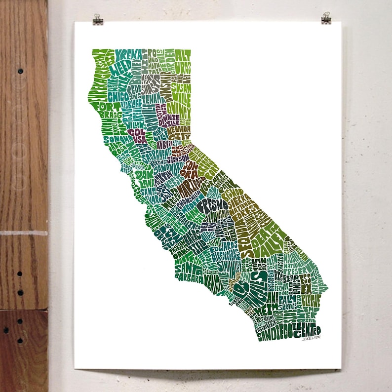 California Map Art, California Art Print, Print of My Original Hand ...