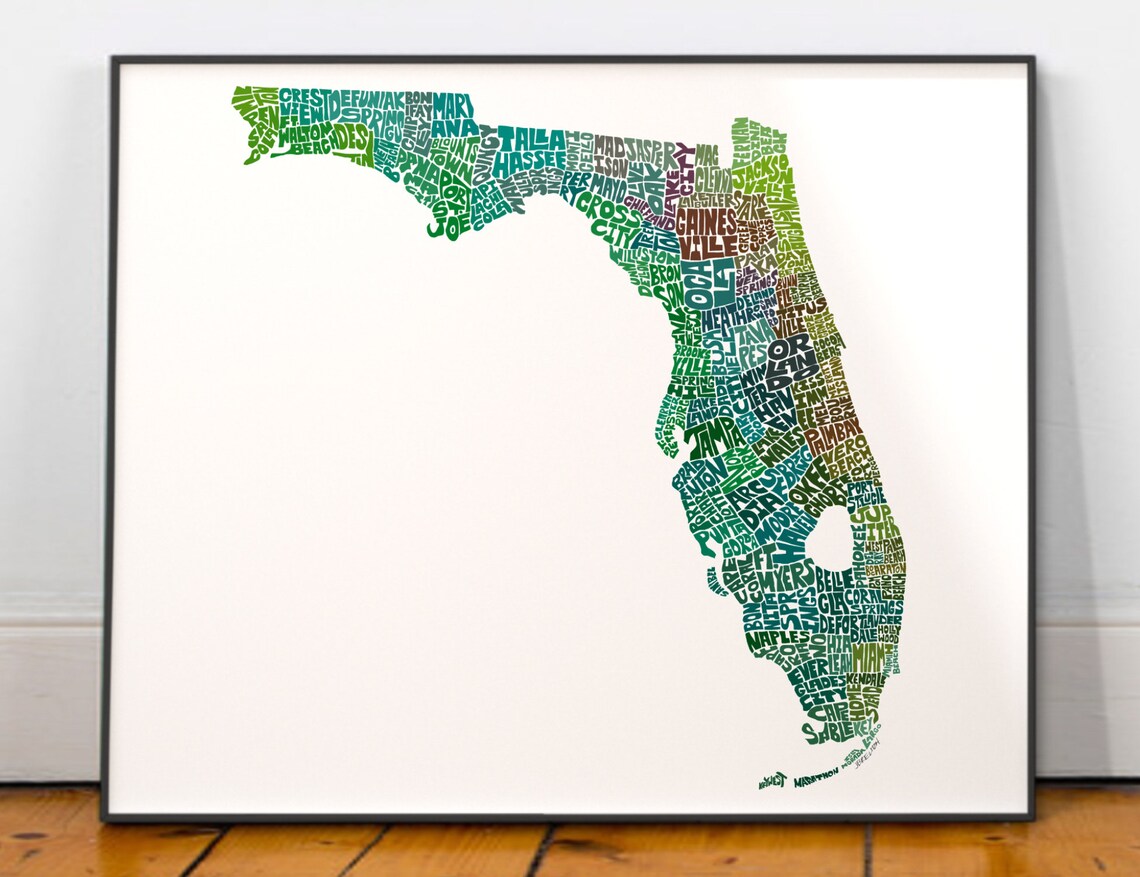 Florida Map Art Florida Art Print Signed Print of My | Etsy
