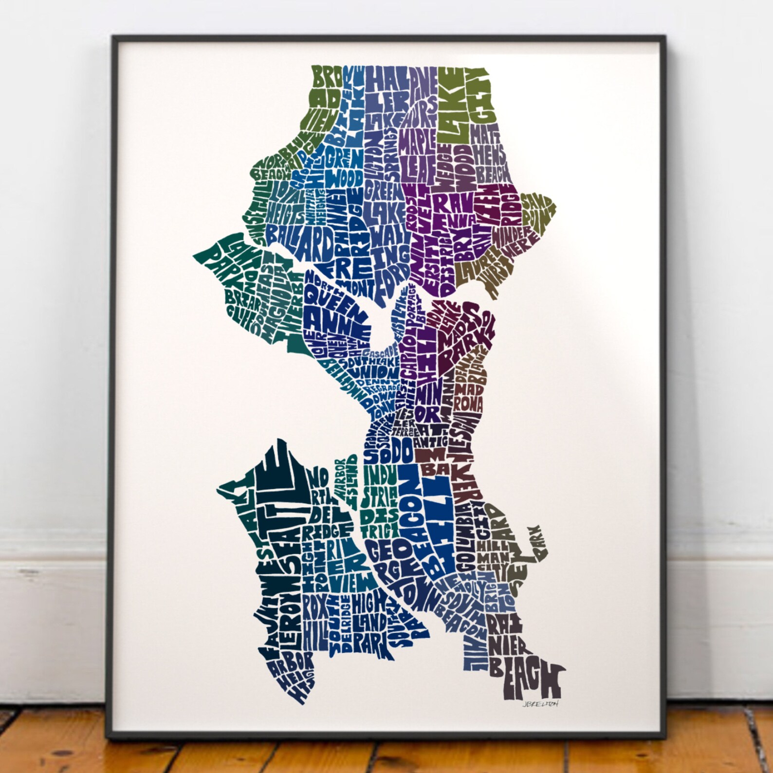 Seattle Neighborhood Map Print Signed Print of My Original - Etsy