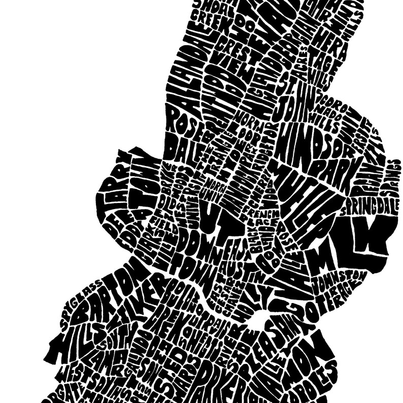 Austin Neighborhood Map Art Print, Signed Print of My Original Hand ...