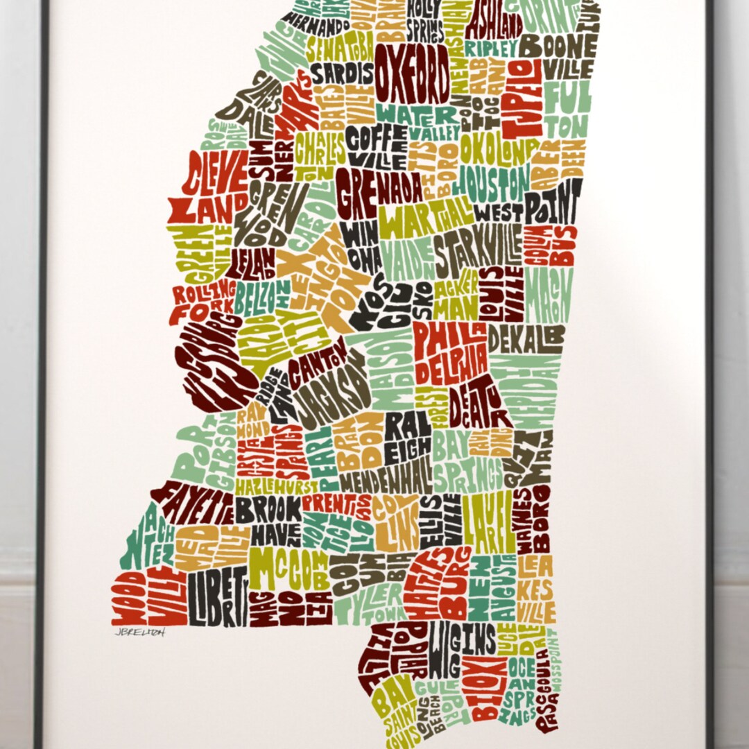 Mississippi Map Art, Mississippi Art Print, Signed Print of My Original ...