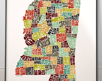 Mississippi Map Art, Mississippi Art Print, Signed Print of My Original ...
