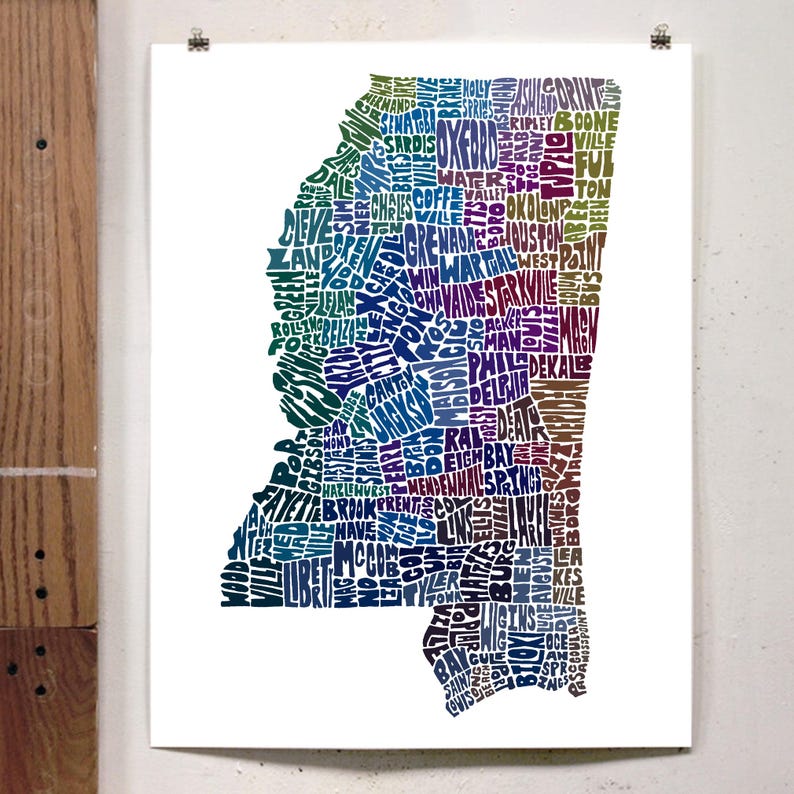 Mississippi Map Art, Mississippi Art Print, Print of My Original Hand ...