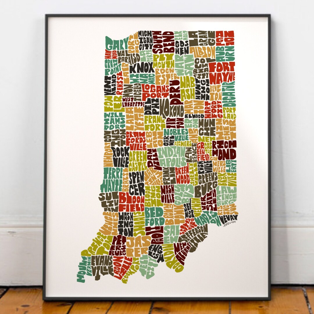 Indiana Map Art Indiana Art Print Signed Print of My - Etsy