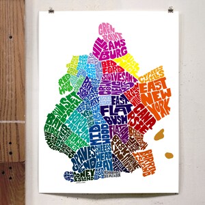 Brooklyn Neighborhood Map Art Print, Signed Print of My Original Hand ...
