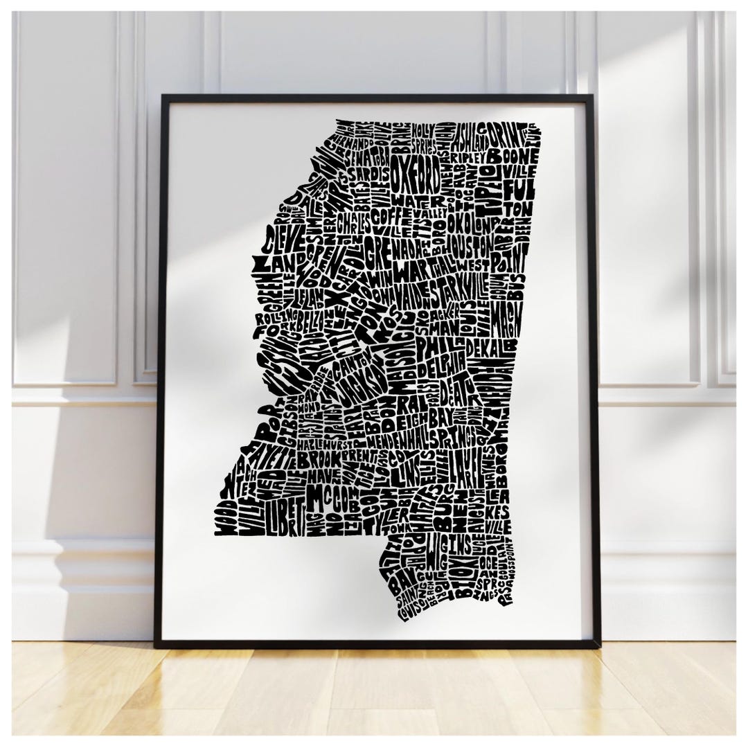 Mississippi Map Art, Mississippi Art Print, Print of My Original Hand ...