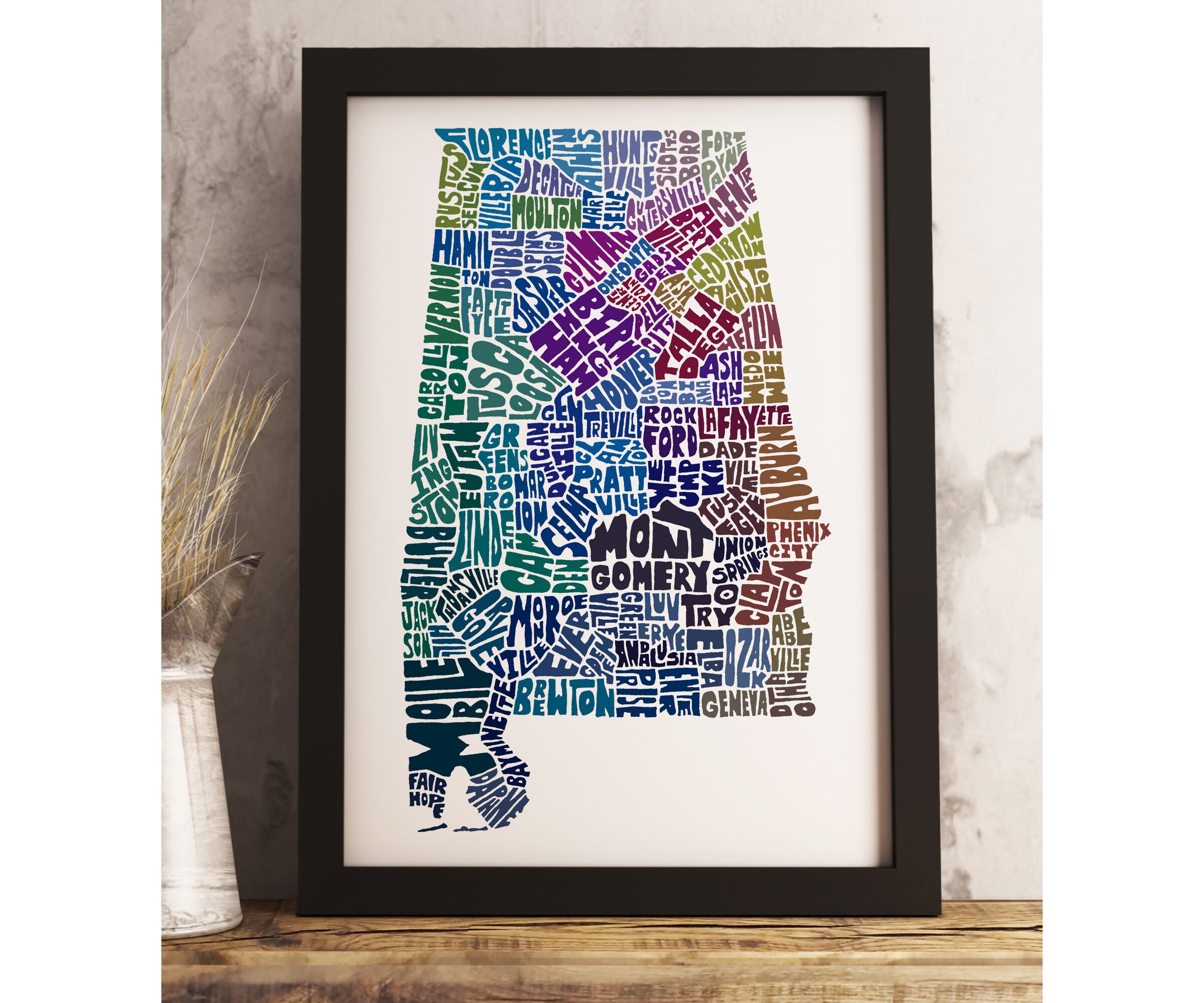 Alabama Art Print FRAMED Alabama Map Art Available in - Etsy