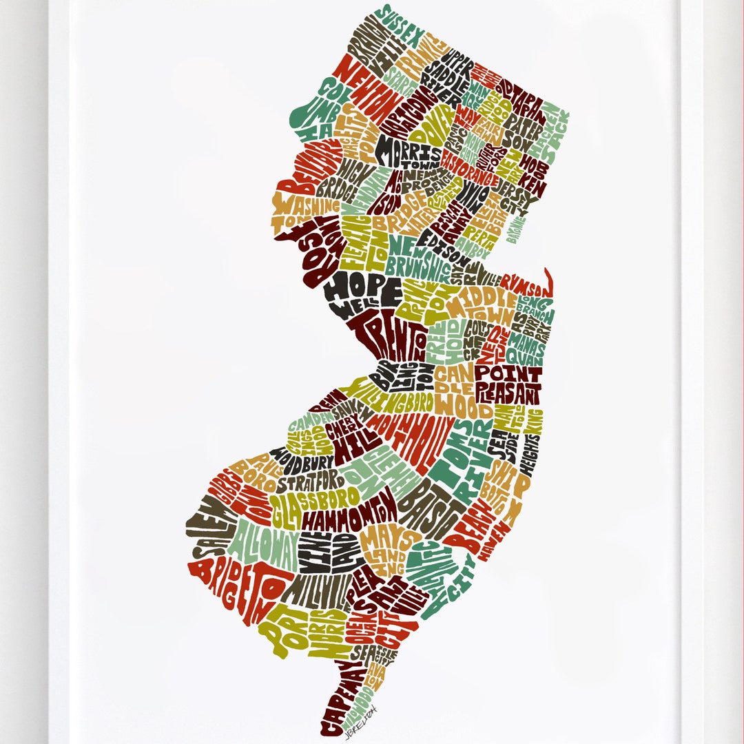 New Jersey Map Art, New Jersey Art Print, Signed Print of My Original ...