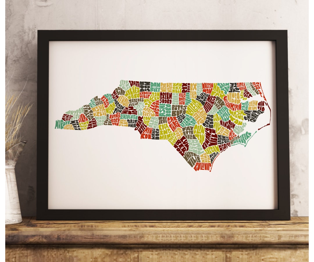 North Carolina Art Print FRAMED, North Carolina Map Art, Available in ...