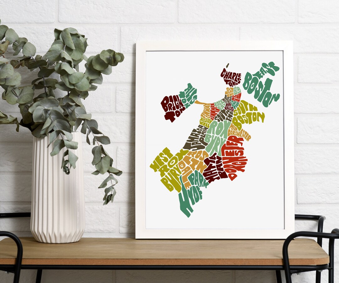 Framed Boston Neighborhoods Art Print, Boston Map Art, Available in ...