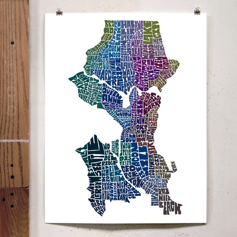 Seattle Neighborhood Map Print, Signed Print of My Original Hand Drawn ...