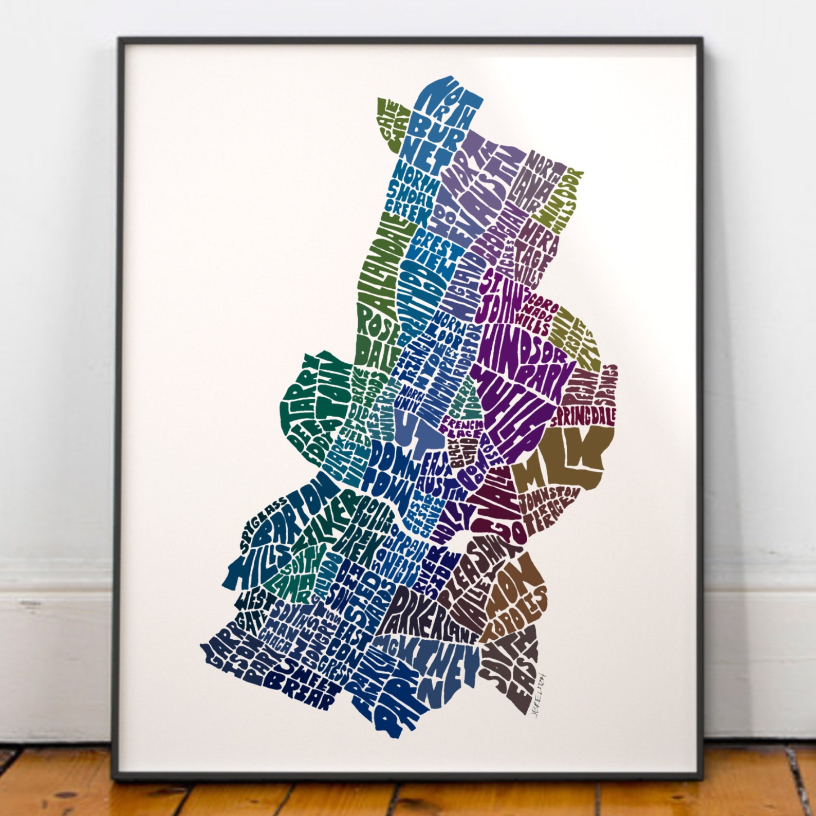 Austin Neighborhoods Map Art Austin Map Print Austin Art - Etsy