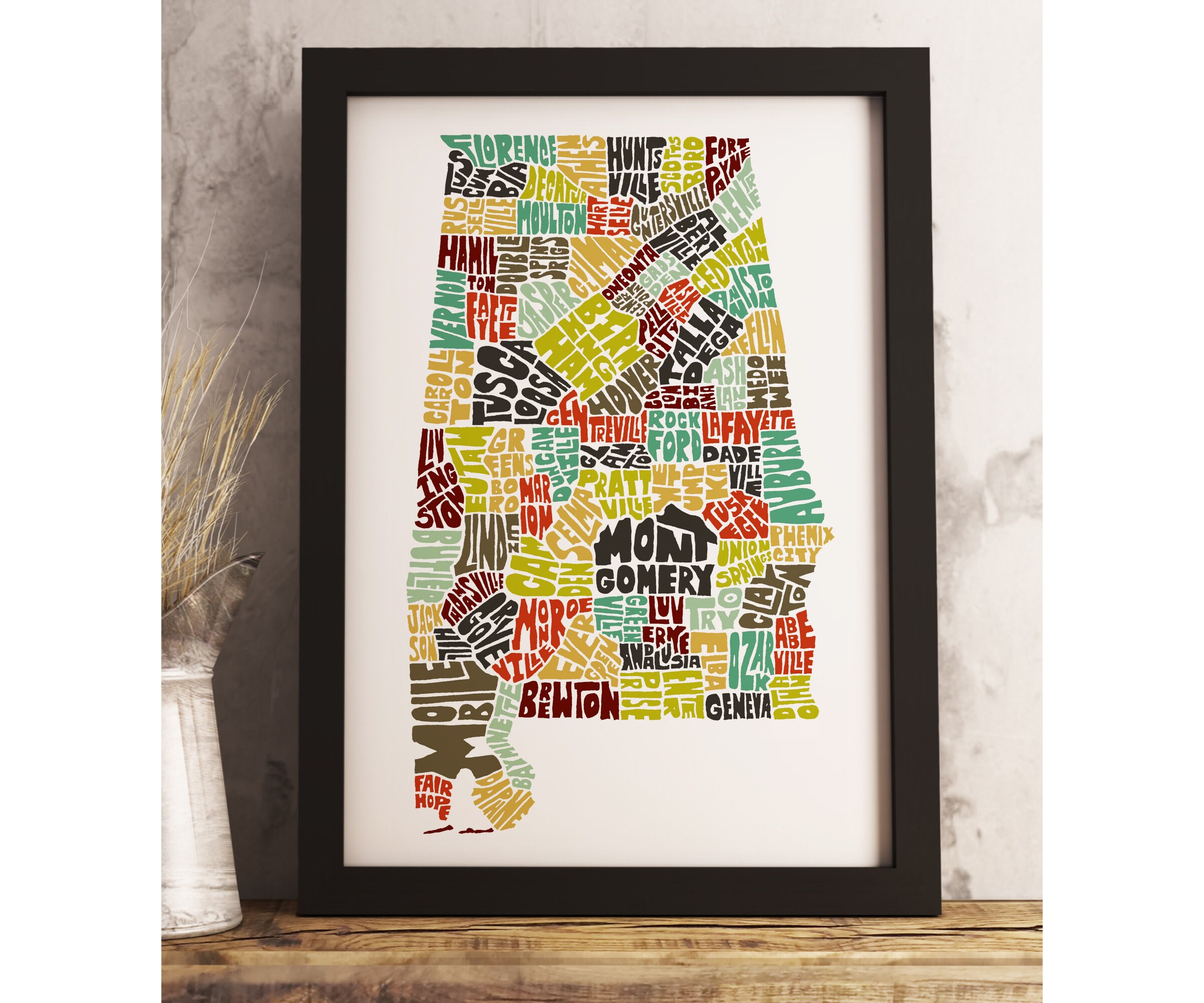 Alabama Art Print FRAMED Alabama Map Art Available in - Etsy