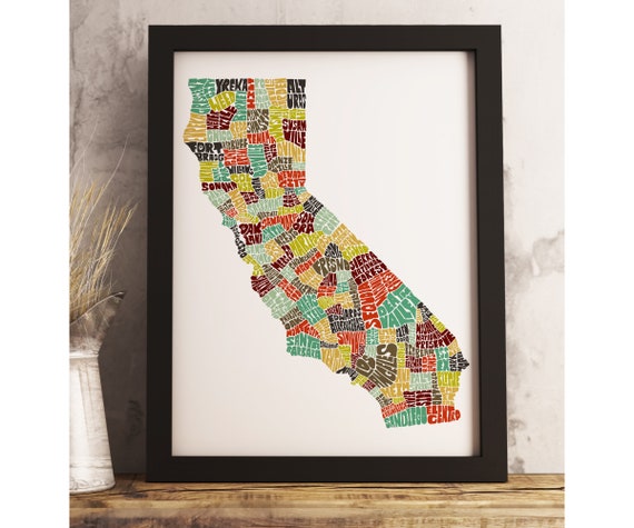 California Art Print FRAMED California Map Art Available in - Etsy