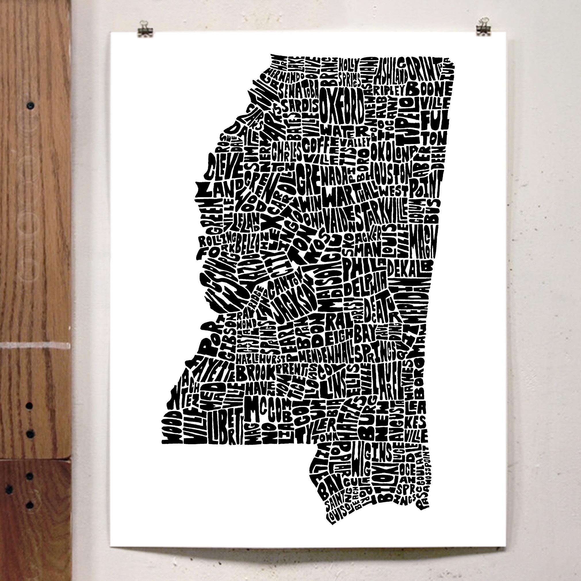 Mississippi Map Art, Mississippi Art Print, Print of My Original Hand ...
