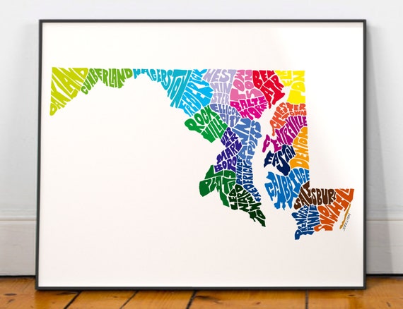 Maryland map art Maryland art print signed print of my | Etsy