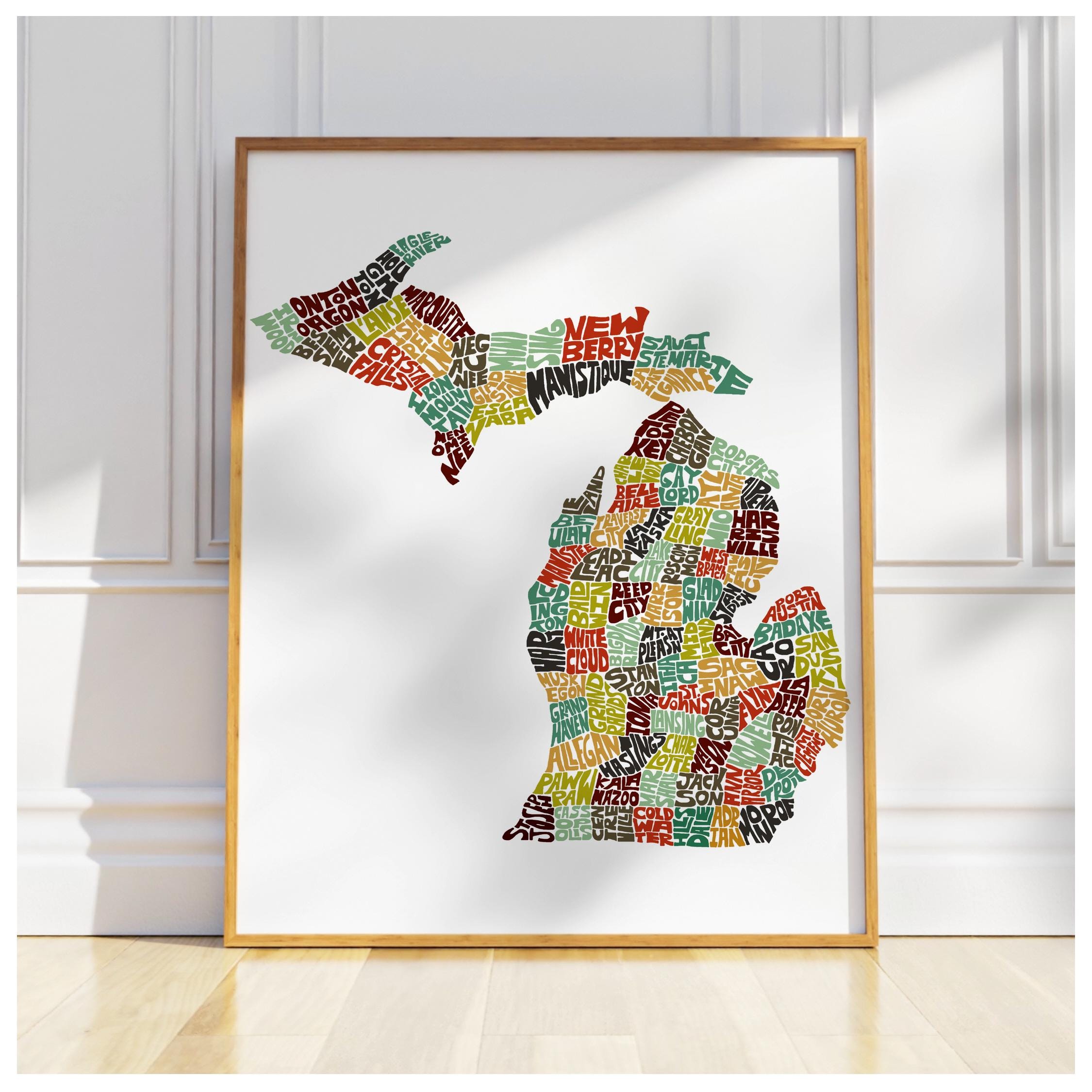 Michigan Map Art, Michigan Art Print, Signed Print of My Original Hand ...