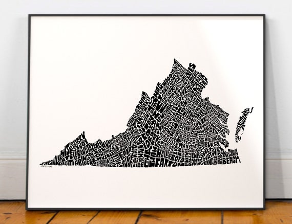 Virginia Map Art Virginia Map Print Virginia Art Print - Etsy