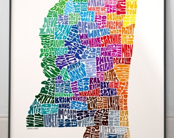 Mississippi Map Art, Mississippi Art Print, Signed Print of My Original ...