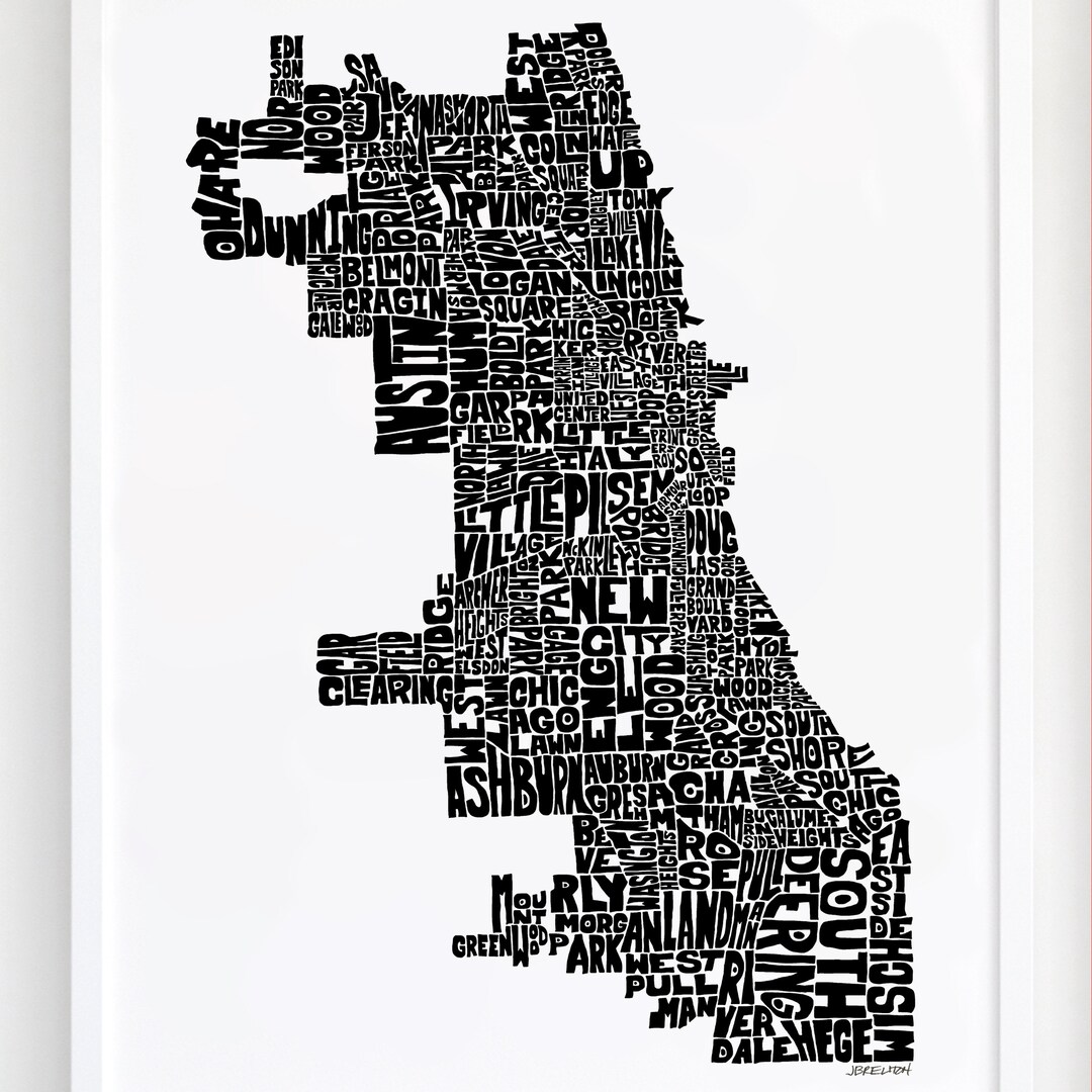 Chicago Neighborhoods Map Art, Chicago Map Print, Chicago Art Print ...