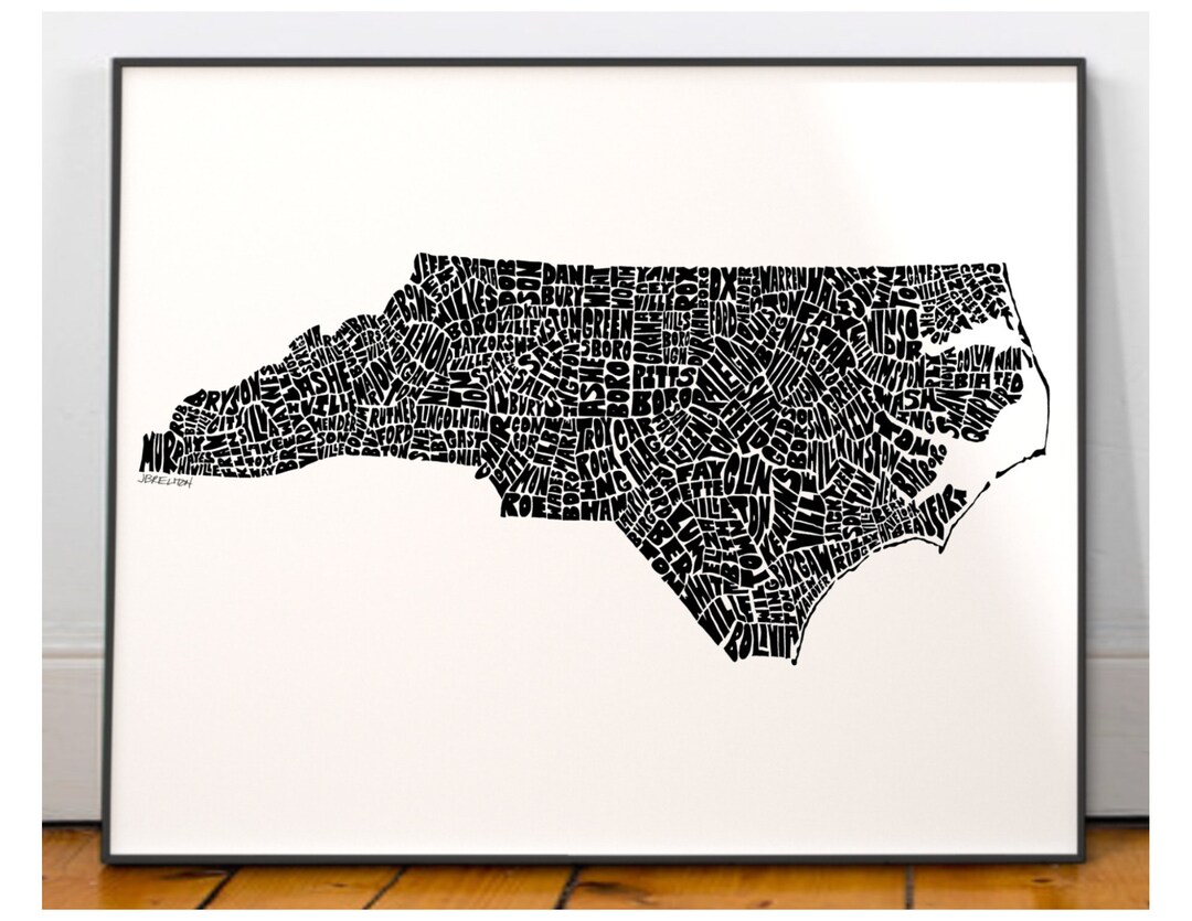 North Carolina Map Art, North Carolina Map Print, North Carolina Art ...