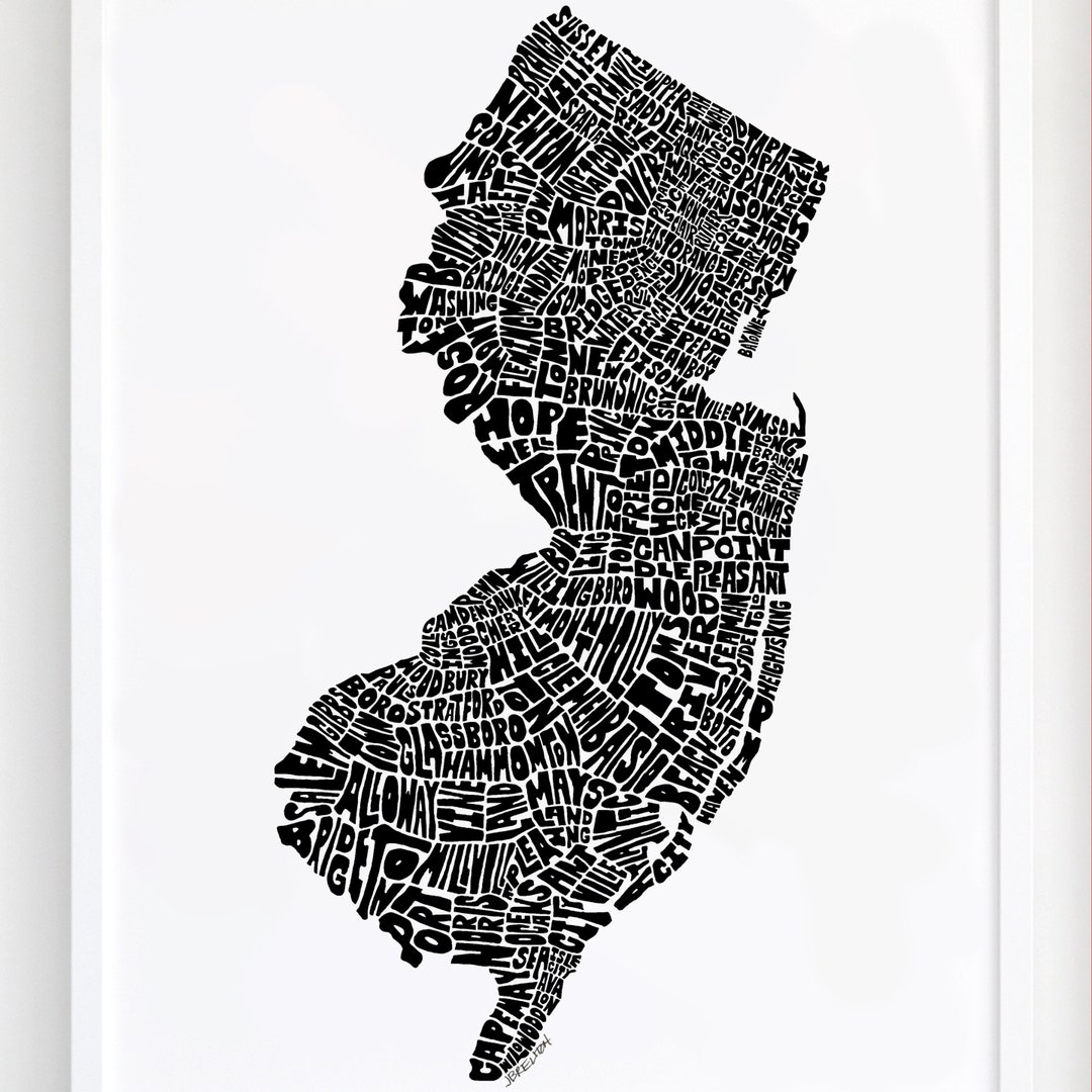 New Jersey Map Art, New Jersey Map Print, New Jersey Art Print, Print ...