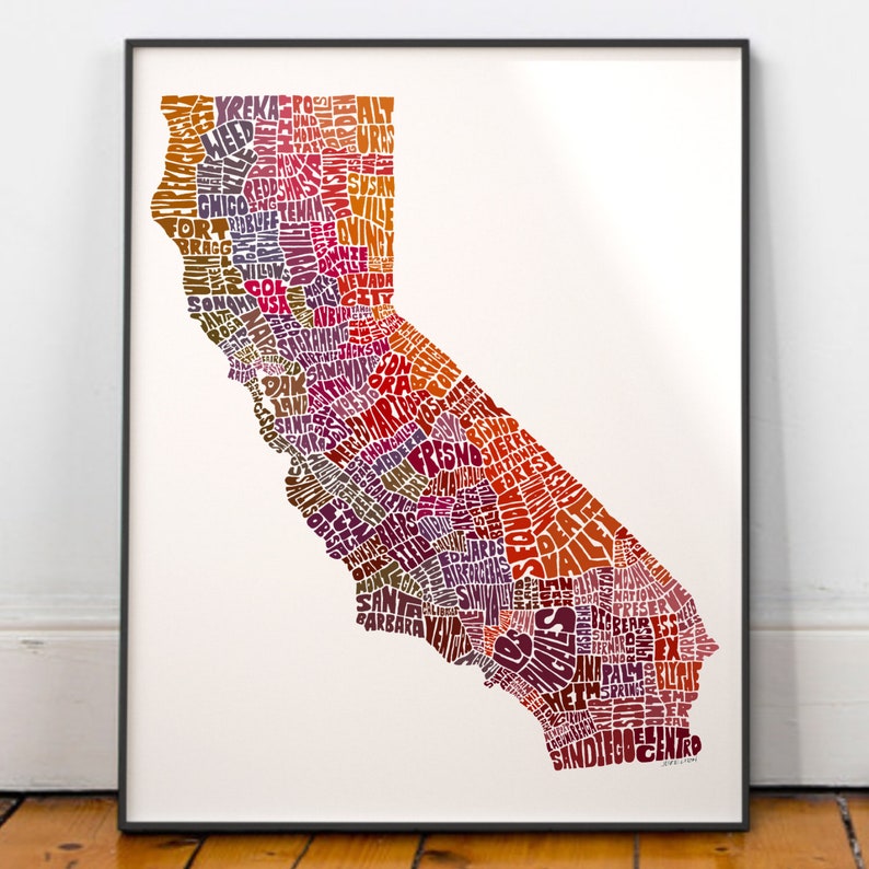 California map art California art print signed print of my | Etsy