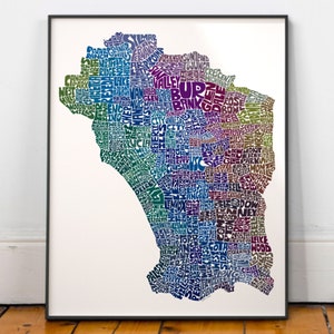 Los Angeles Neighborhoods Map Art, Los Angeles Map Print, Los Angeles ...