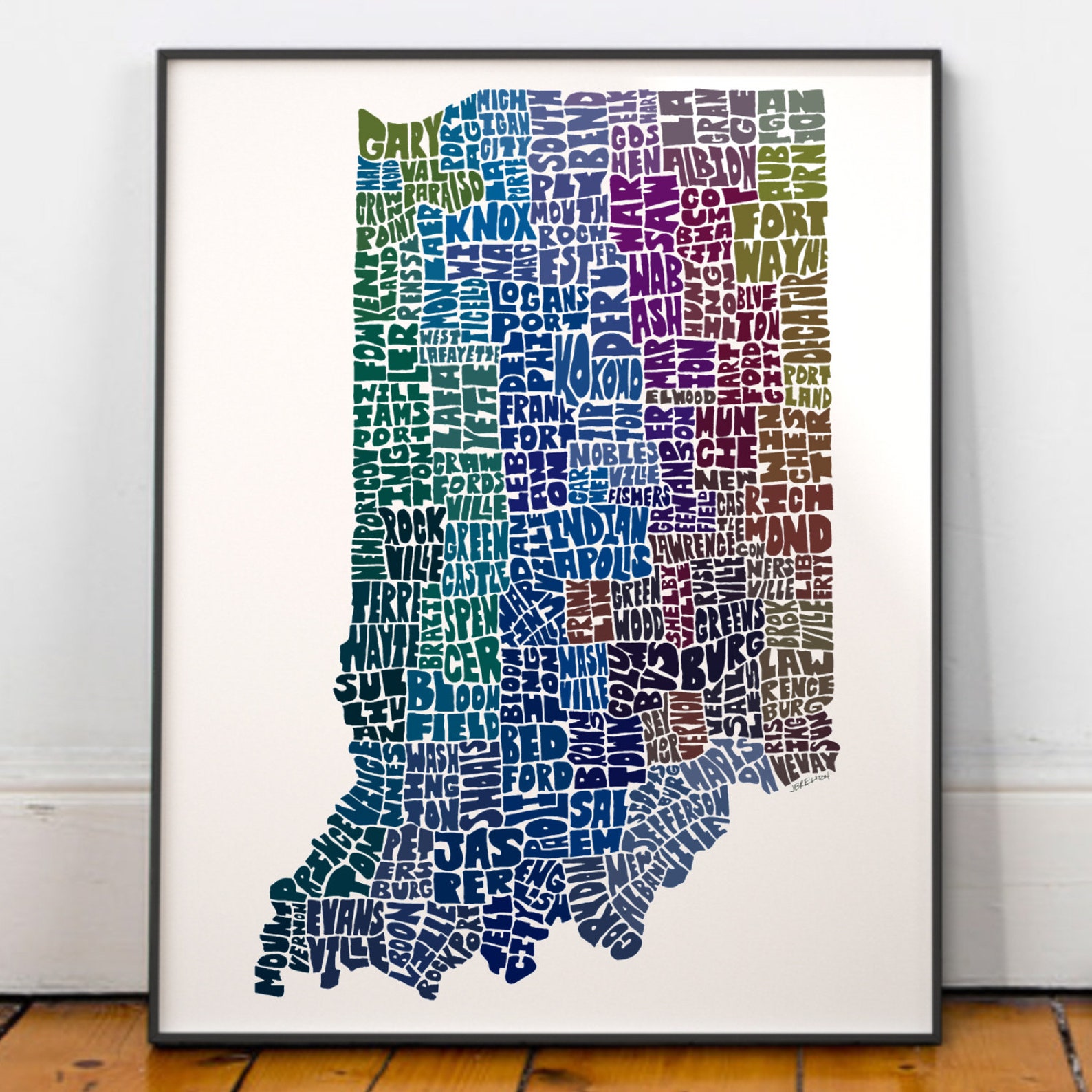 Indiana map art Indiana art print signed print of my | Etsy