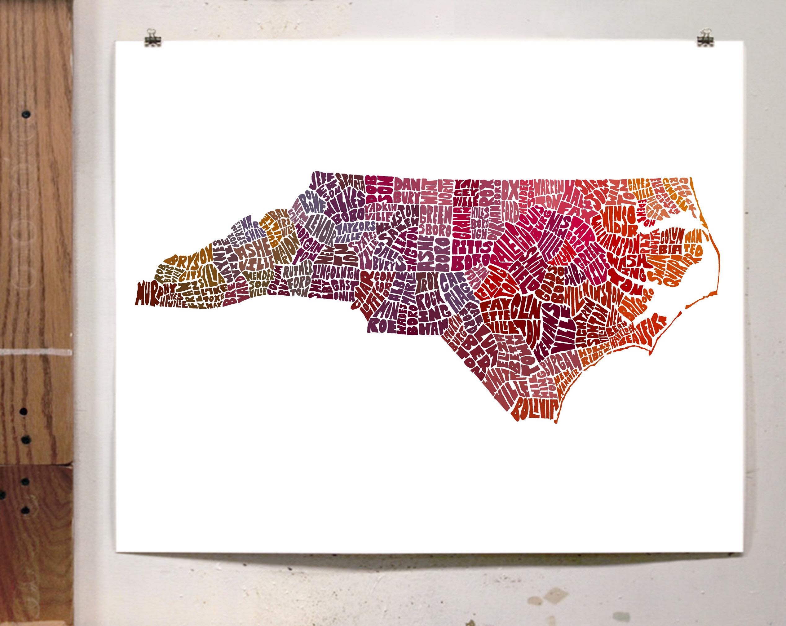North Carolina Map Art, North Carolina Art Print, Signed Print of My ...