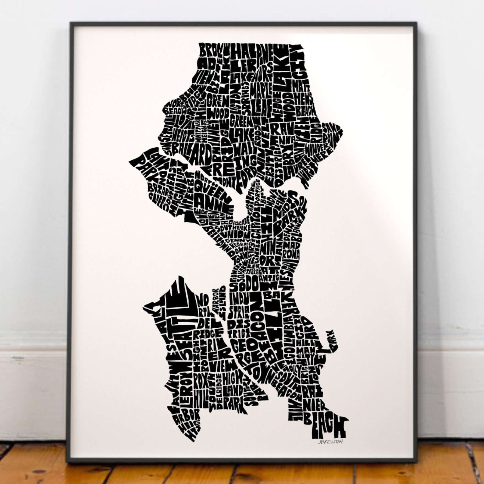 Seattle Neighborhood Map Print Signed Print of My Original - Etsy