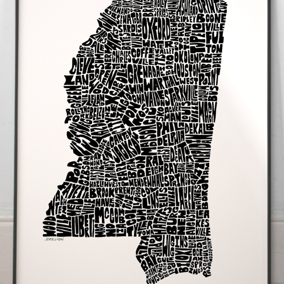Mississippi Map Art, Mississippi Map Print, Mississippi Art Print ...