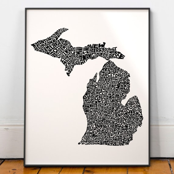 Michigan Map Art Michigan Map Print Michigan Art Print | Etsy