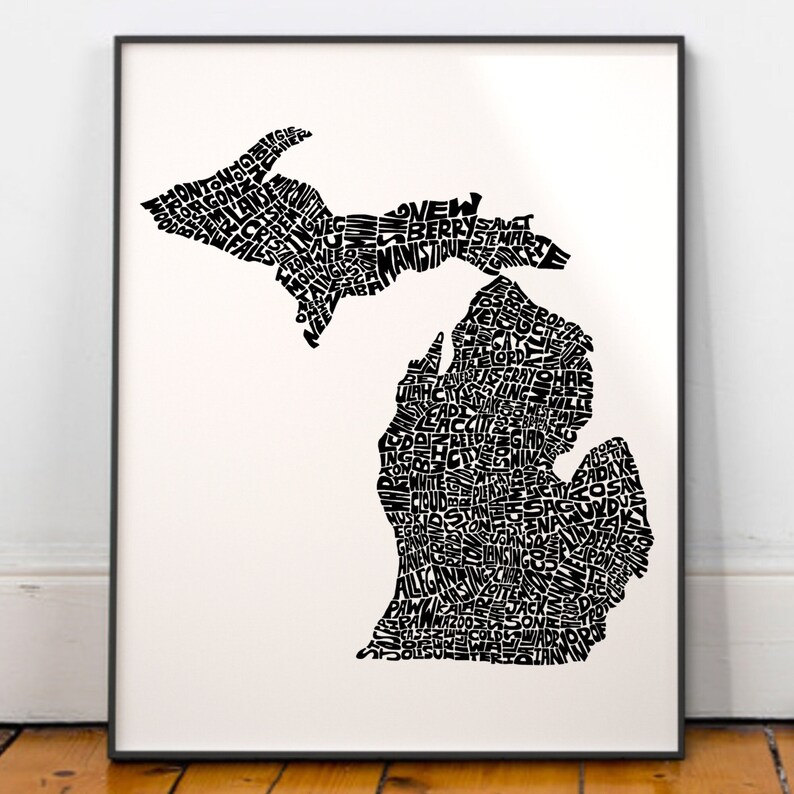 Michigan Map Art Michigan Map Print Michigan Art Print - Etsy